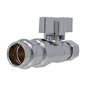 1/4 Turn Press Straight Stop Valve, 1/2" Press x 3/8" OD Compression Miiflex Heavy Duty Chrome Plated Brass Quarter Shut Off Valve w/Ferrule and Nut for Residential/Commercial Compatible with ProPress