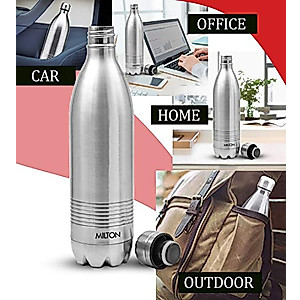 Milton Thermosteel Duo DLX 1000, Double Walled Vacuum Insulated Flask 1000 ml | 34 oz | 1 Ltr |24 Hours Hot and Cold Water Bottle, 18/8 Stainless Steel, BPA Free, Food Grade, Leak-Proof | Silver