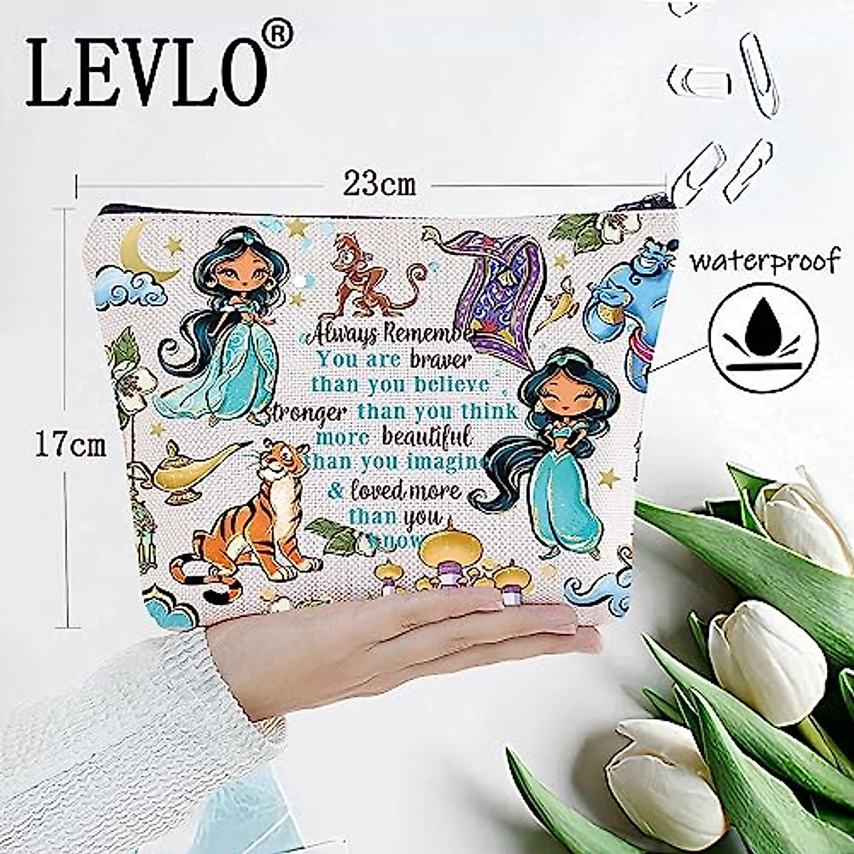 LEVLO Jasmine Princess Cosmetic Make Up Bag Jasmine Fans Gift You Are Braver Stronger Smarter Than You Think Jasmine Zipper Pouch Bag Jasmine Merch(Always Jasmine)