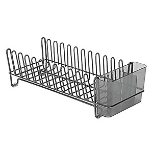 mDesign Steel Compact Dish Drying Rack w/Removable Cutlery Tray, Caddy, Dish Drainer, Rack for Kitchen Counter, Sink; Holds Dishes, Utensil, Board; Concerto Collection, Graphite Gray/Smoke Gray