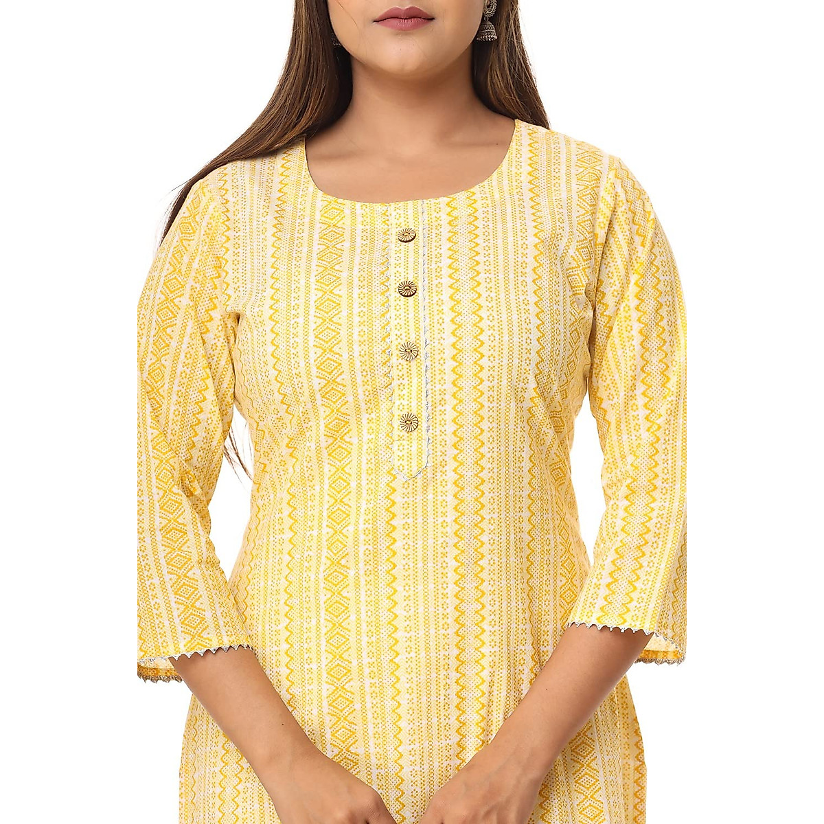 Vihaan Impex Leheriya Printed Casual Kurta Women Kurti yellow Tunic Top for Women