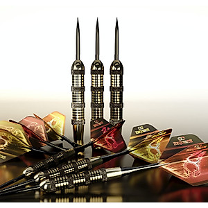 CC-Exquisite Premium Steel Tip Darts Set - Professional Darts, Brass Barrels, Metal Tip Darts, Extra Flights, (12) Aluminum Shafts 35/48, O-Rings, Dart Tool, Dart Sharpener, Darts Case