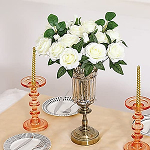 JAKY-Global Artificial Silk Fake Roses Flowers 21pcs Flower Head Buds DIY Wedding Bridal Bouquets Combo Centerpieces Decorations for Bridal Shower Cake Baby Shower(White)