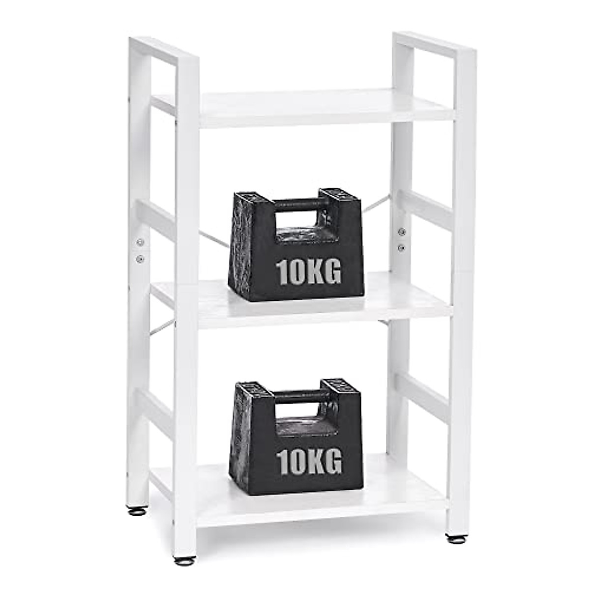 BEWISHOME 3 Tier Bookshelf, White Small Bookshelf for Small Spaces, Short Wooden Storage Bookcase with Metal Frame for Bedroom Living Room and Home Office JCJ62W