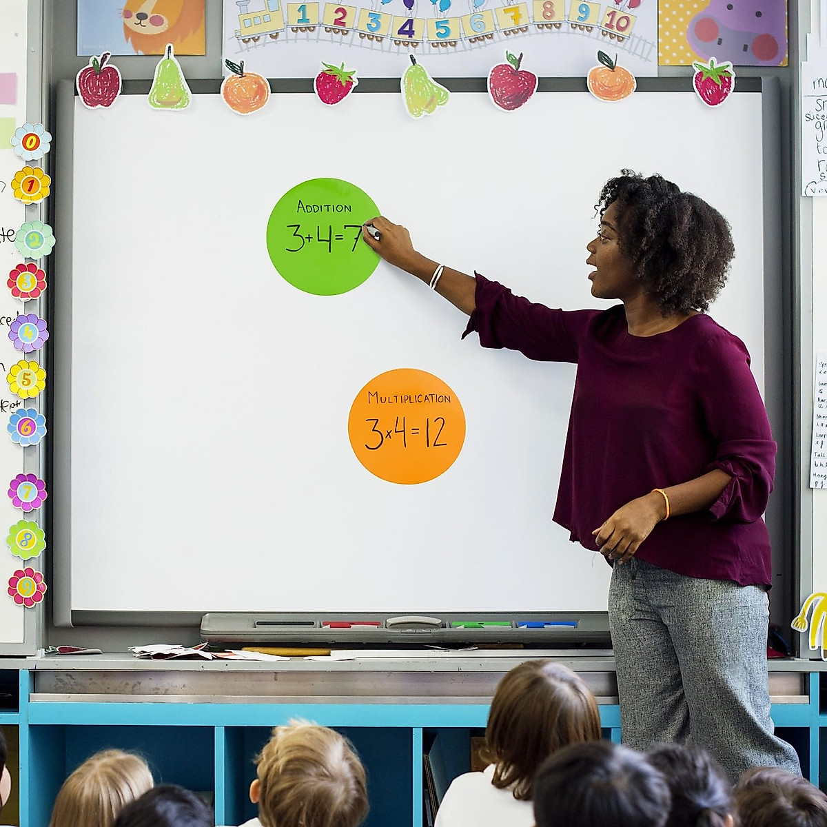 24 Pack 11-inch Dry Erase Spots and Sticker Dots for Classroom Tables - Peel and Stick Circles for Teachers and School Essential Supplies (8 Colors)