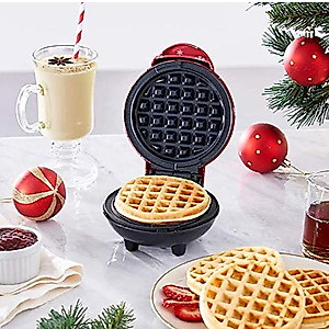 Dash Wonderful Mini Waffle Gift Set Red with White Snowflakes and Recipe Book