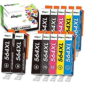 Kingjet Compatible 564 Ink Cartridge Replacement for HP 564 564 XL, (12 Combo Pack with Photo Black) for Photosmart 5520 6510 6520 7520 7525 Premium C309A C410A DeskJet 3520 3522