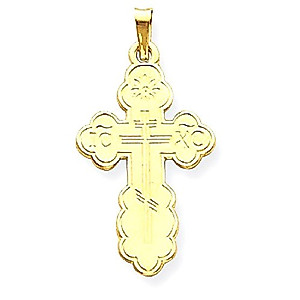 IceCarats 14K Yellow Gold Eastern Orthodox Holy Cross Necklace Religious Pendant Jesus Christ Charm 34mm x 18mm Only