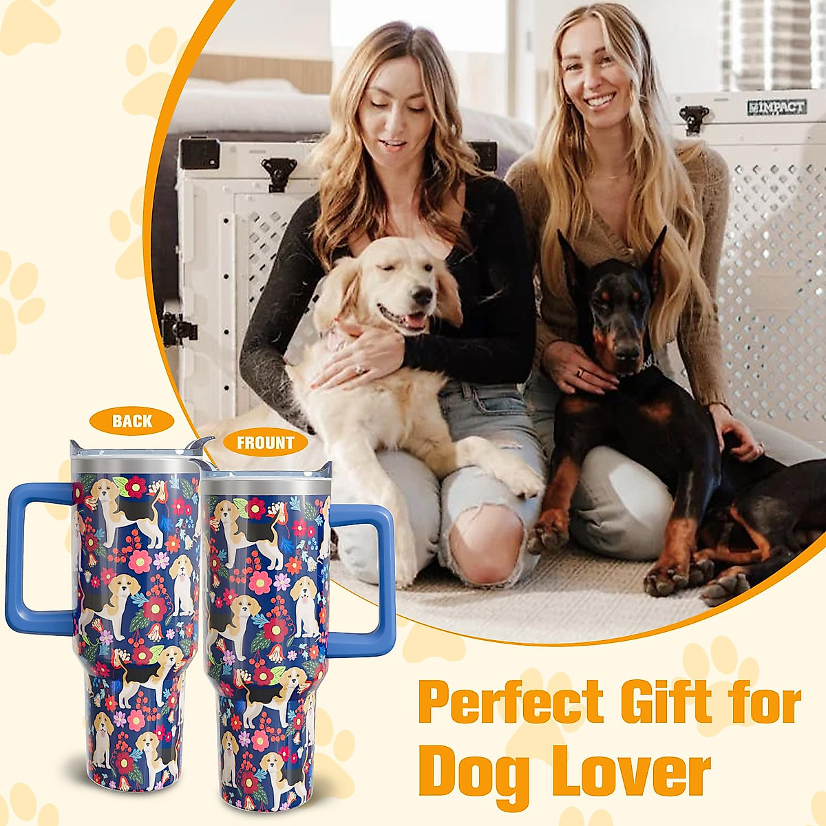 owbgsdh Beagle Gifts for Women Dog Lovers 40 oz Floral Beagle Tumblers with Handle and Straw, Stainless Steel Vacuum Insulated Travel Coffee Mug Cup Water Bottle