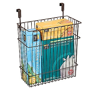 mDesign Steel Metal Wire Hanging Over Door Kitchen Storage Organizer Basket/Trash Can - Cabinet Door Holder Bins for Bags, Tin Foil, Wax Paper, Cling Wrap - Concerto Collection - Bronze