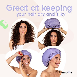 Premium Shower Cap for Women with Long Hair. Reusable, 100% Waterproof, Double-Sided, Great For Curls with Anti-Frizz Fabric terry-lined. Black shower caps for women