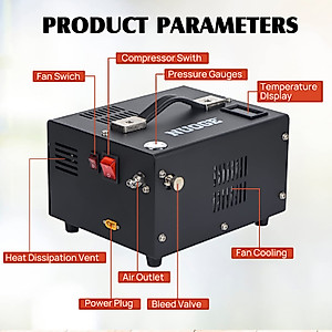 NUOGE Pcp Air Compressor 4500Psi 30Mpa Powered by Car 12V Dc or Home 110V Ac W/Converter Paintball/Scuba Tank Compressor Pump