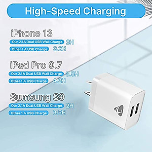 USB Wall Charger, Dual Port USB Charger Block 2.1A/5V Fast Wall Charger Brick for iPhone 13 12 11 Pro Max XS XR X 8 7 6 6S Plus, Samsung, LG, Moto, Android Phones