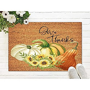 Welcome Rug Pumpkin Sunflower Fall Leaves Entryway Outdoor Floor Door Mat with Heavy Duty Backing Give Thanks Coir Mat Outdoor - Front Door Entryway Mats Welcome Home Gifts 16x24in
