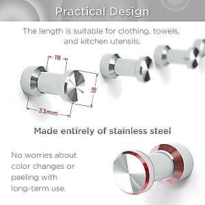 HAUSIST CNC Stainless Steel Bathroom Towel Hooks - Modern Coat Robe Holder, Wall Mounted or Adhesive Hanging Hook - Heavy Duty for Door Kitchen Closet Storage Garage, 5 Packs, Silver