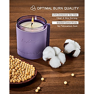 M&SENSE Lavender Spa Soy Candles for Home Scented, Stress Relief Aromatherapy Candles for Meditation Spa Yoga, Leather Wrapped Luxury Candle Gifts for Women,40 Hours Long Lasting, 7.4oz