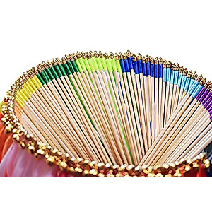 Kingsnow 100 Pieces Multi-Color Ribbon Wands Streamers Sticks with Gold Bell, Chromatic Silk Wish Wands Fairy Stick Party Rhythm Ribbon Streamers for Wedding Send Off Bridal Shower Party Photo Props Activities Holiday Celebration Favors