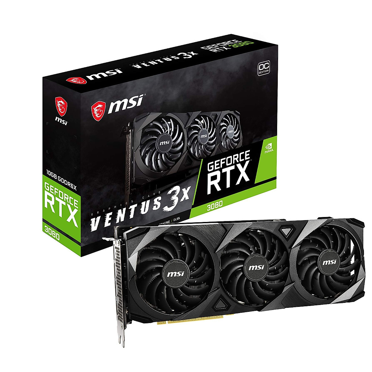 MSI Gaming GeForce RTX 3080 10GB GDRR6X 320-Bit HDMI/DP Nvlink Torx Fan 3 Ampere Architecture OC Graphics Card (RTX 3080 VENTUS 3X 10G OC)