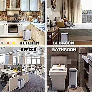 TMTECH Stainless Steel Bathroom Trash Can with Lid Soft-Close and Inner Wastebasket, Rectangular Slim Small Trash Can for Bedroom Kitchen Office, Anti-Fingerprint Brushed, 5L1.3Gal, Silver, (TM)