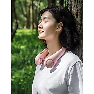 JISULIFE Neck Fan, Personal Wearable Fan, Portable Bladeless Fan, 3 Speeds Rechargeable, Battery Operated Neck Fan for Men Women 2024 Version-Pink