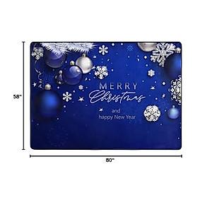 Area Rug Christmas Blue Ball Fir Branch Snowflake 5x7 Feet Soft Pad Non Slip for Living Room Bedroom Dorm Nursery Carpet Indoor Home Decor