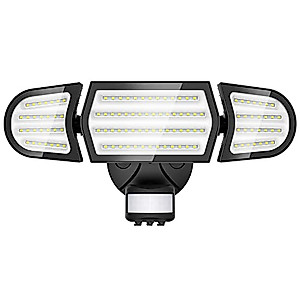 Olafus 80W Flood Lights Outdoor Motion Sensor Light, LED Security Light IP65 Waterproof, 7300LM Motion Activated Light, 3 Head LED Flood Light, 6500K PIR Sensor Lighting for Garage Yard Porch Patio