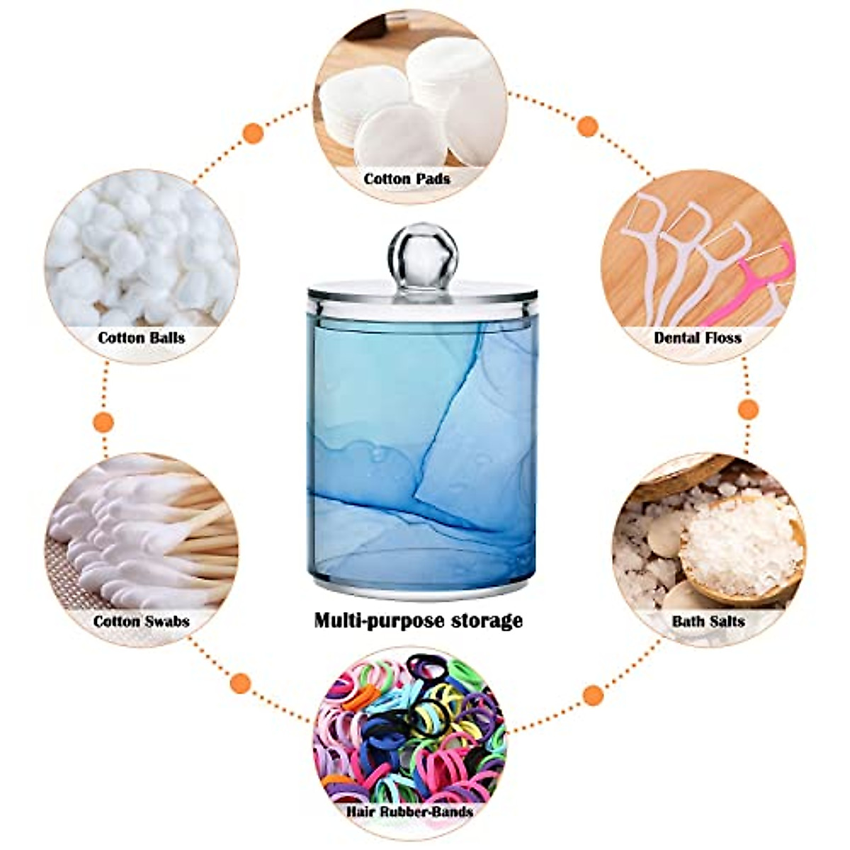 2 Pack Qtip Holder Organizer Dispenser Blue Marble Fluid Art Bathroom Storage Canister Cotton Ball Holder Bathroom Containers for Cotton Swabs/Pads/Floss