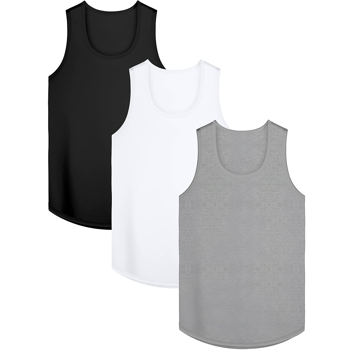 KAWATA Men's 3 Pack Dry Fit Workout Tank Top Gym Muscle Tee Fitness Bodybuilding Sleeveless T Shirts