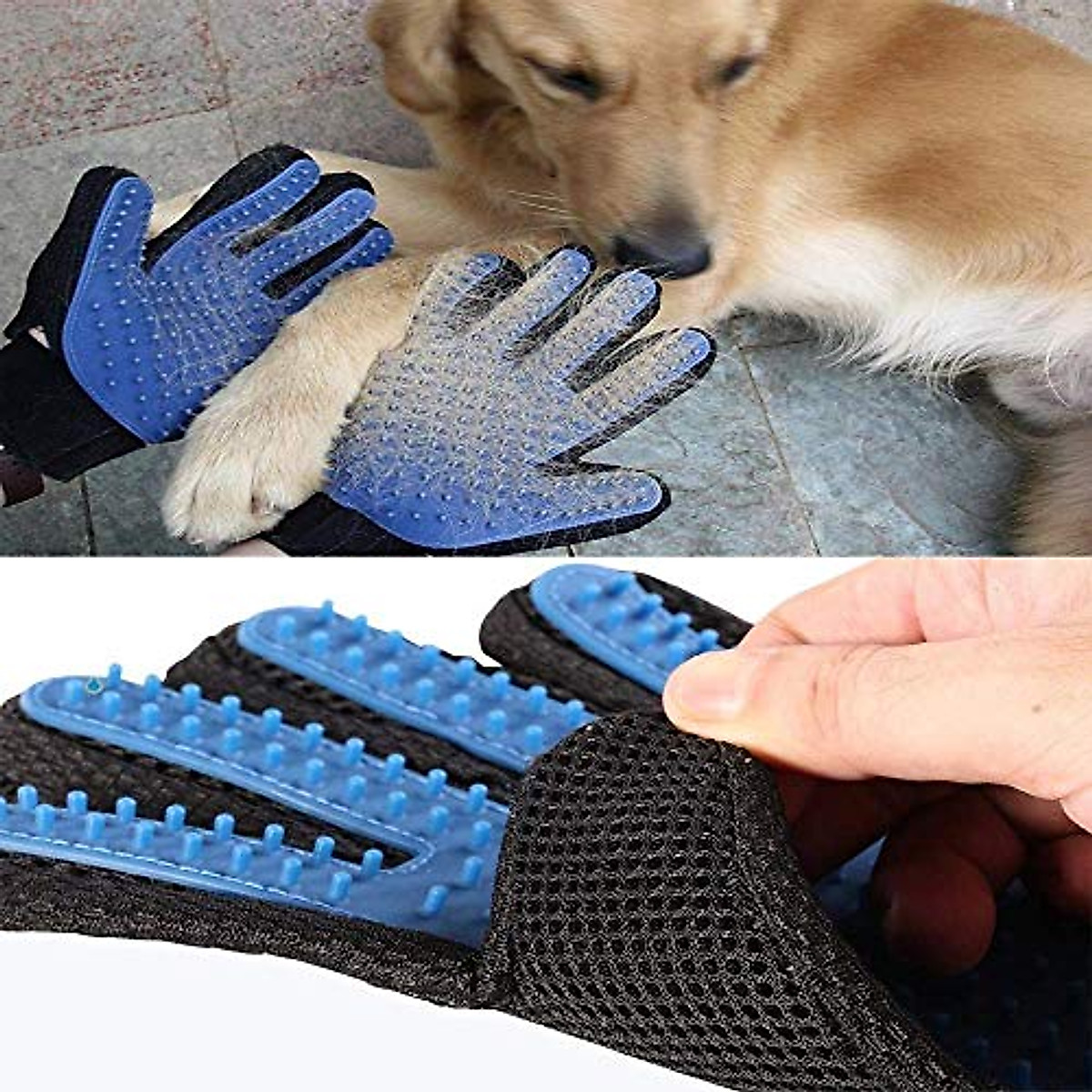 Stella-Lou Grooming Gloves Upgraded Cat & Dog Eco Friendly Silicone Hair Removal Glove - Gentle shampooing Deshedding Brush Glove - Easy Pet Hair Remover Mitt - Enhanced Five Finger Design 1 Pair