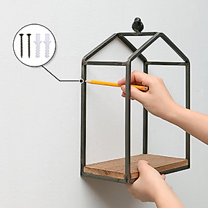 Synovana Farmhouse Wall Mounted Shelves Set of 2 House Shaped Floating Hanging Shelf Bird Wall Decor Shelf Display Ledge Wall Shelves with Bird Decoration for Living Room Home Decor - 9.25"/11.81"