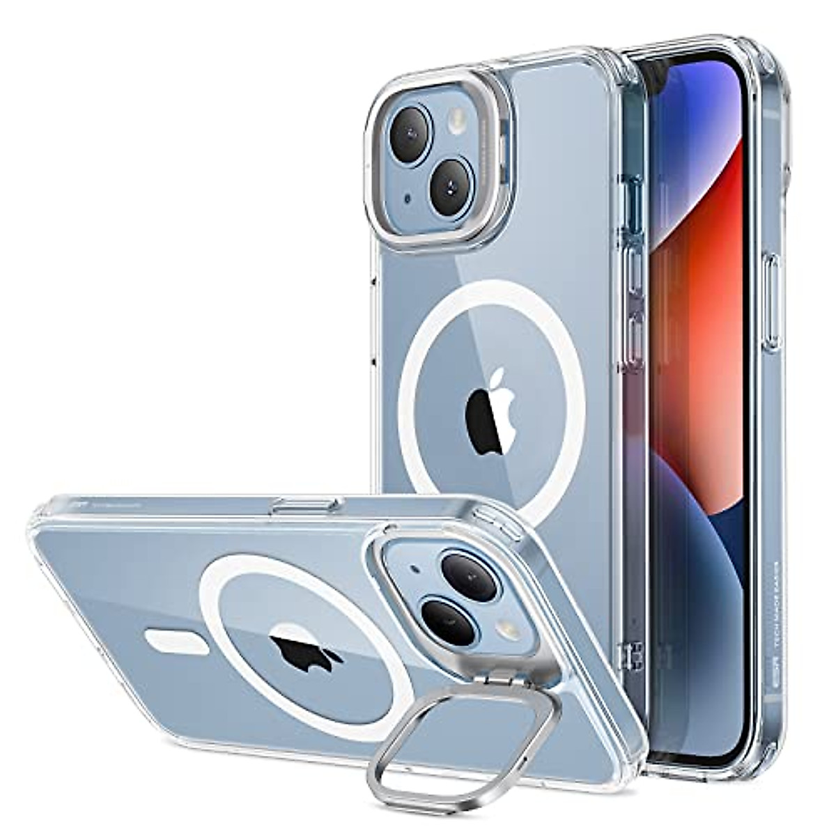 ESR for iPhone 13 Case/iPhone 14 Case, Compatible with MagSafe, Built-in Camera Ring Stand, Military-Grade Protection, Magnetic Phone Case for iPhone 13/14, Classic Kickstand Case (HaloLock), Clear