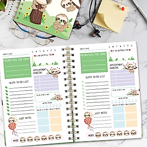 Sloth To Do Planner 2024 Spiral Notebook Hardcover Journal 120 Lined Pages New Year Daily Journal Office Home School