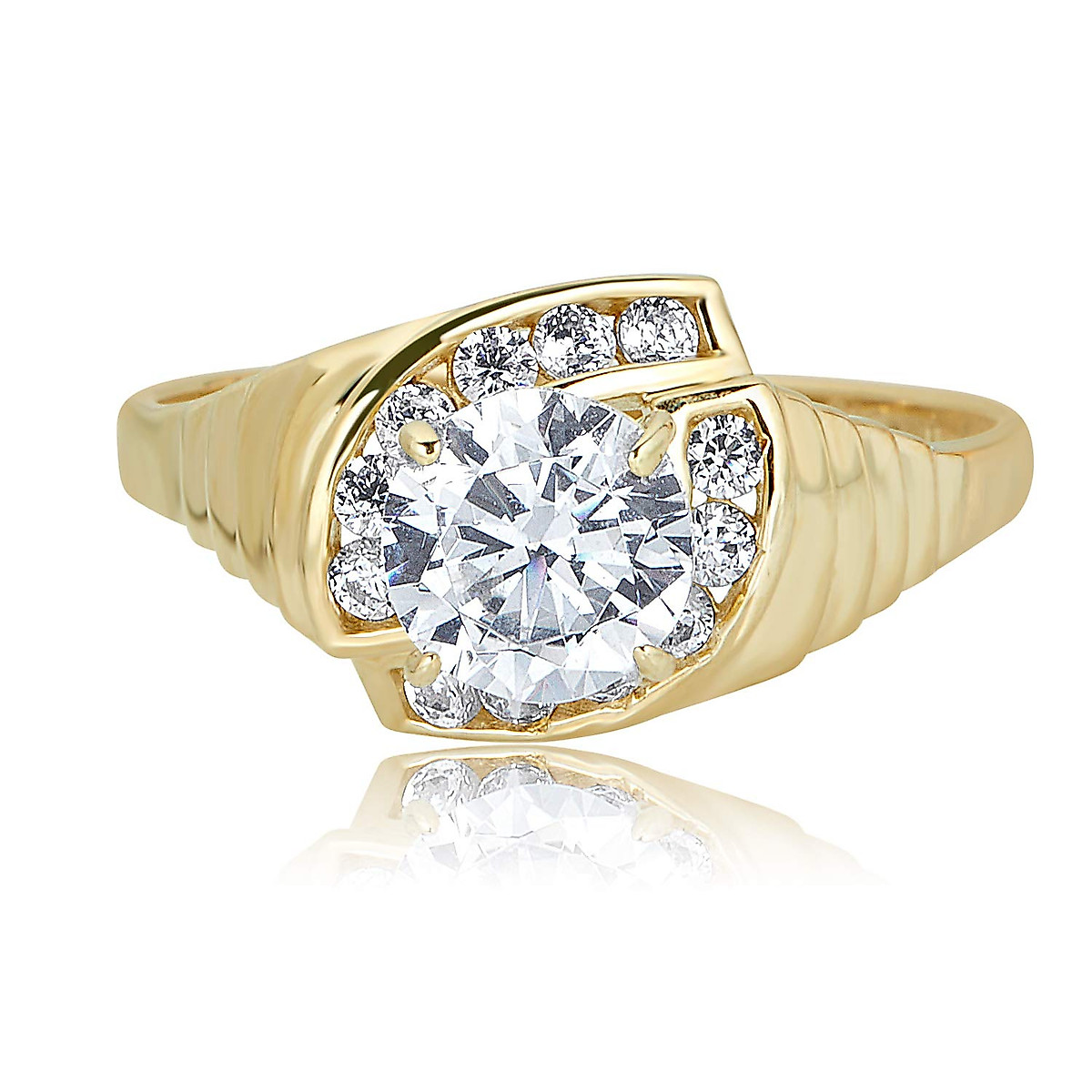 AVORA 10K Yellow Gold 1 Carat Solitaire Simulated Diamond CZ Classic Engagement Wedding Anniversary Ring - Size 8