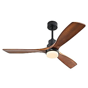 Sofucor 52'' Wood Ceiling Fan With Lights Remote Control 3 Wood Fan Blade Ceiling Fans Noiseless Motor Solid Walnut and Matte Black