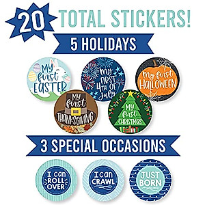 20 Monthly Baby Milestone Stickers Boy - Blue Baby Monthly Milestone Stickers for Baby Boy, Milestone Baby Monthly Stickers, Baby Month Stickers for Baby Photo Props Boy, Monthly Baby Stickers Boy