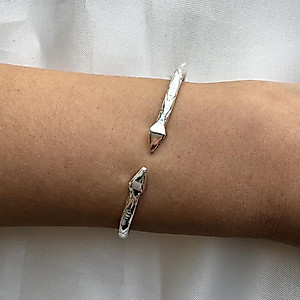 Solid .925 Sterling Silver Bangle Cuff Bracelet Large For Women Gold Plated Jewelry Stretch Bracelets Friendship Gift Birthday Gifts West Indian Bangle Pyramid Ends - 1 piece (Silver, 8)