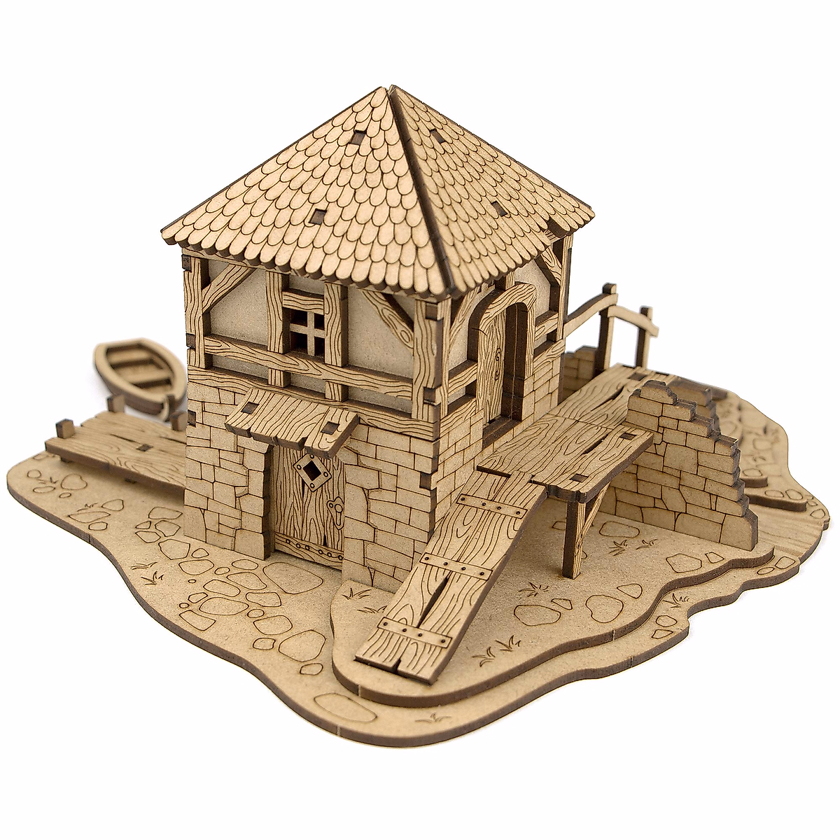 TowerRex Wooden Laser Cut Watermill DND Terrain Buildings - DND Accessories for Dungeons & Dragons, Pathfinder, Warhammer, Tabletop Battle map, Wargaming Terrain, RPG Scenery for 32mm, 28mm miniatures