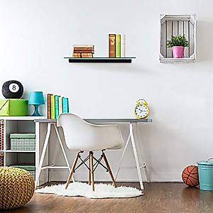 Deco Window 36" X 9" Tempered Glass Shelf for Wall Floating Shelves 8mm Thick Bathroom Storage Organizer with Concealed Mount (Black)