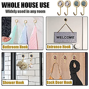 Solid Brass Decorative Wall Coat Hooks,Wall Towel Hooks Coat Hook Bathroom Gold Robe Hook, Marble Self Adhesive Hooks w/ 3M Tape for Hallway,Bedroom,Bathroom, Pack of 2