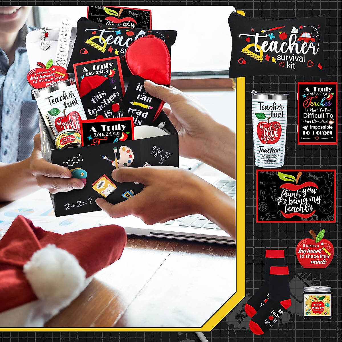 Funnymoom 13 Pcs Teacher Appreciation Gifts Bulk, Teacher Gifts for Women Box Thank You Gift for Teachers Birthday Graduation Valentines Day Christmas Back to School(Bright)