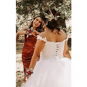 Ansofi Burnt Orange Wrist Corsage and Boutonniere Set for Wedding, Artificial Rose Flower Corsage Wristlet and Boutonniere Set for Wedding Prom Anniversary Homecoming Formal Dinner Party