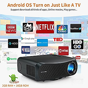 2.4/5G WiFi Bluetooth Projector, Native 1080P 200" Outdoor Movie Projector, 10000L Smart Home Theater Projector 4K Video Games with Android OS/Wireless Mirroring/HDMI/USB for Phone DVD TV Stick Laptop