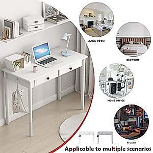 VAMEPOLE Computer Desk for Home Office, 39" Small White Office Desk with 2 Hooks, 2 Drawers, Vanity Desk for Small Spaces Study Table Laptop Desk (White)