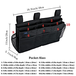 Zafit Bedside Caddy, 10 Pockets Hanging Bed Organizer for Hospital Beds, College Dorm Rooms or Baby Bed (Black)