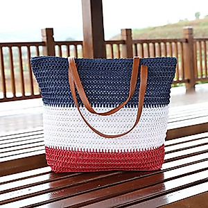 JNF Large Beach Bags for Women Crochet Beach bag Rattan Woven Tote Bag Travel Totes Bohemian Straw Beach Bags and Totes Towel Bag (Straw Beach bag 09)