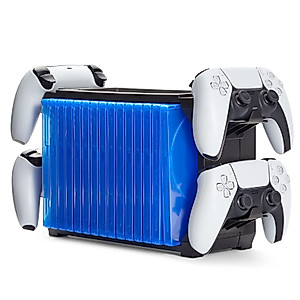 ionX Video Game Storage Stand for Blu-Ray and Game Cases, Fits 4 Controllers, Holds 15 Cases (Black)
