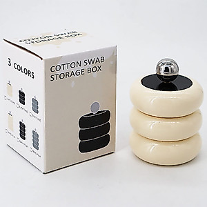 TOPINCN Qtip Holder, Nordic Qtip Holder Dispenser Dustproof Doughnut Shape Makeup Storage Box with Lid for Cotton Swab Storage (Milky White 3 Layers)