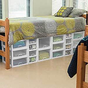 Sterilite Multipurpose Stackable Small Drawer Tote Containers with Reliable White Frame for Home or Office Organization, Clear (12 Pack)