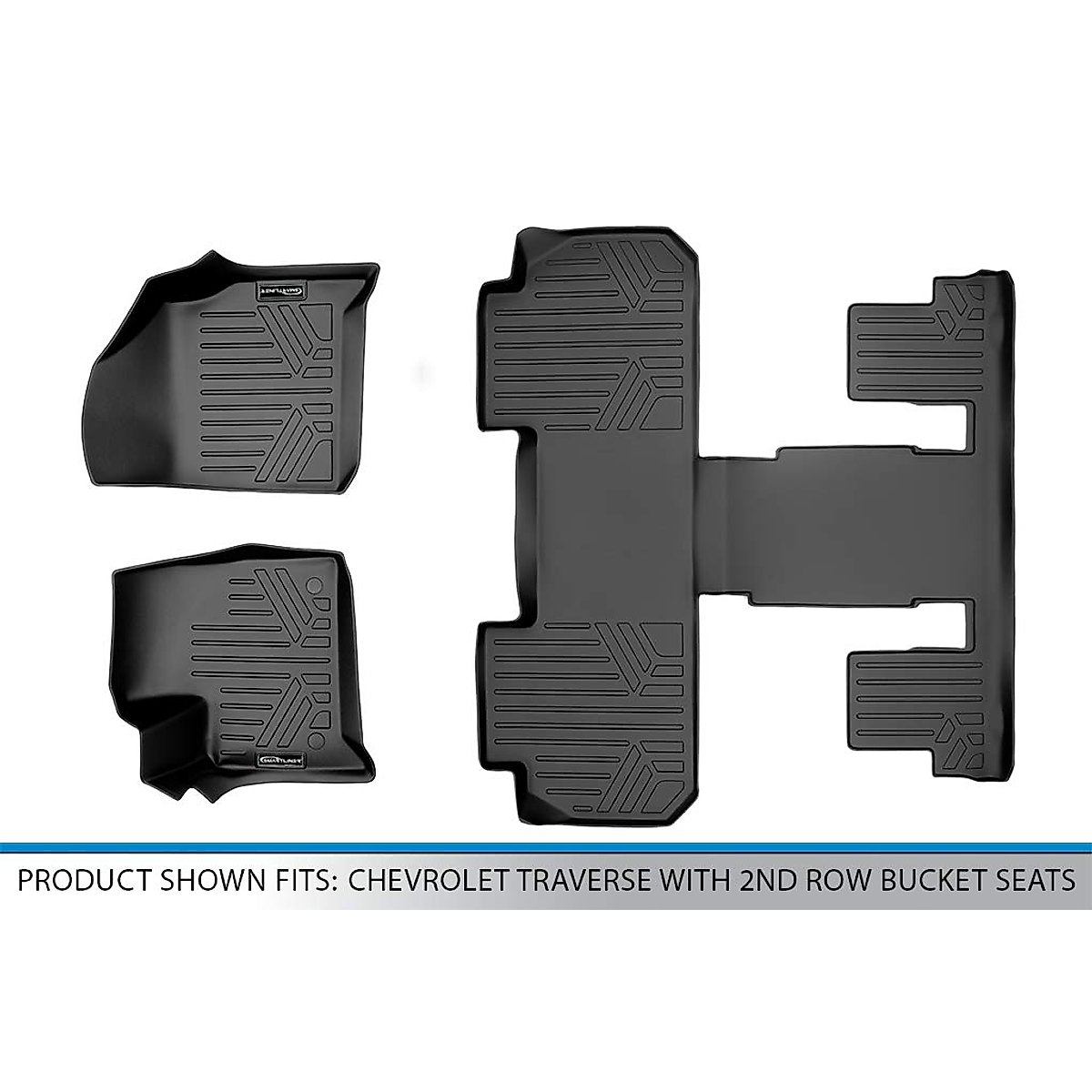 SMARTLINER Custom Fit Floor Mats 3 Row Liner Set Black Compatible with 2018-2023 Chevrolet Traverse with 2nd Row Bucket Seats