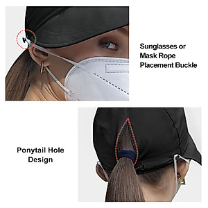 Muryobao Womens Ponytail Baseball Cap Adjustable Summer Quick Drying Baseball Hat Soft UV Sun Protection Hat for Outdoor Sport Travel with Buttons Black